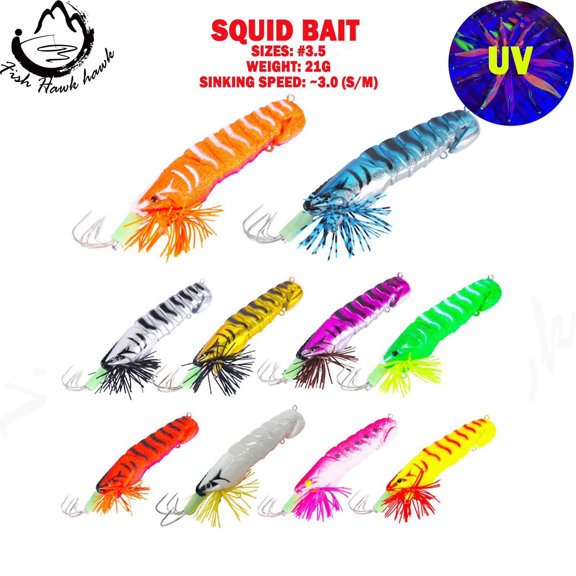 21g/120mm New Luminous Squid Jigs Set Saltwater Squid Hooks with Sharp ...