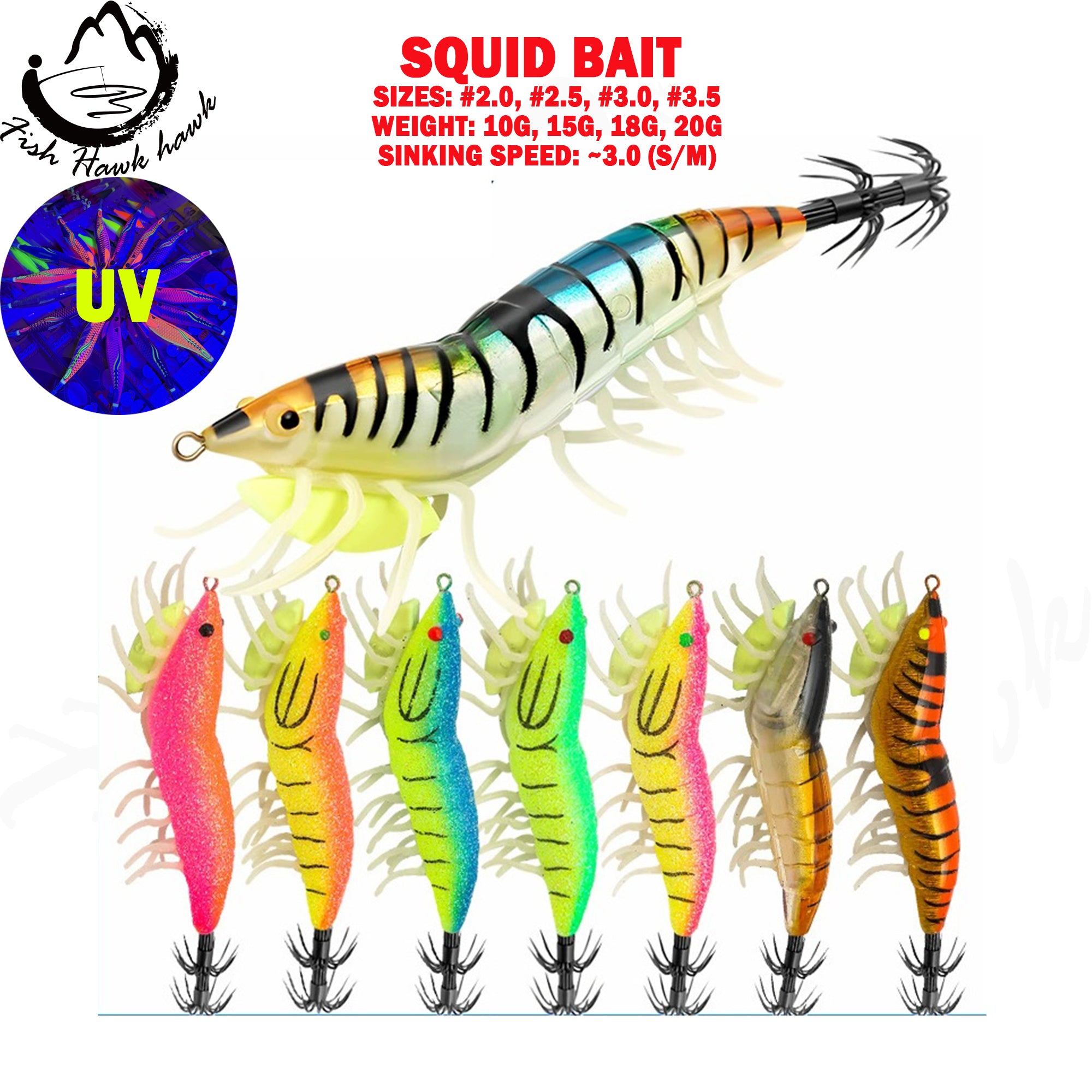 New Squid Hook #3.5/24g Rapid inkiSng Artificial Luminous Squid Jiggin ...