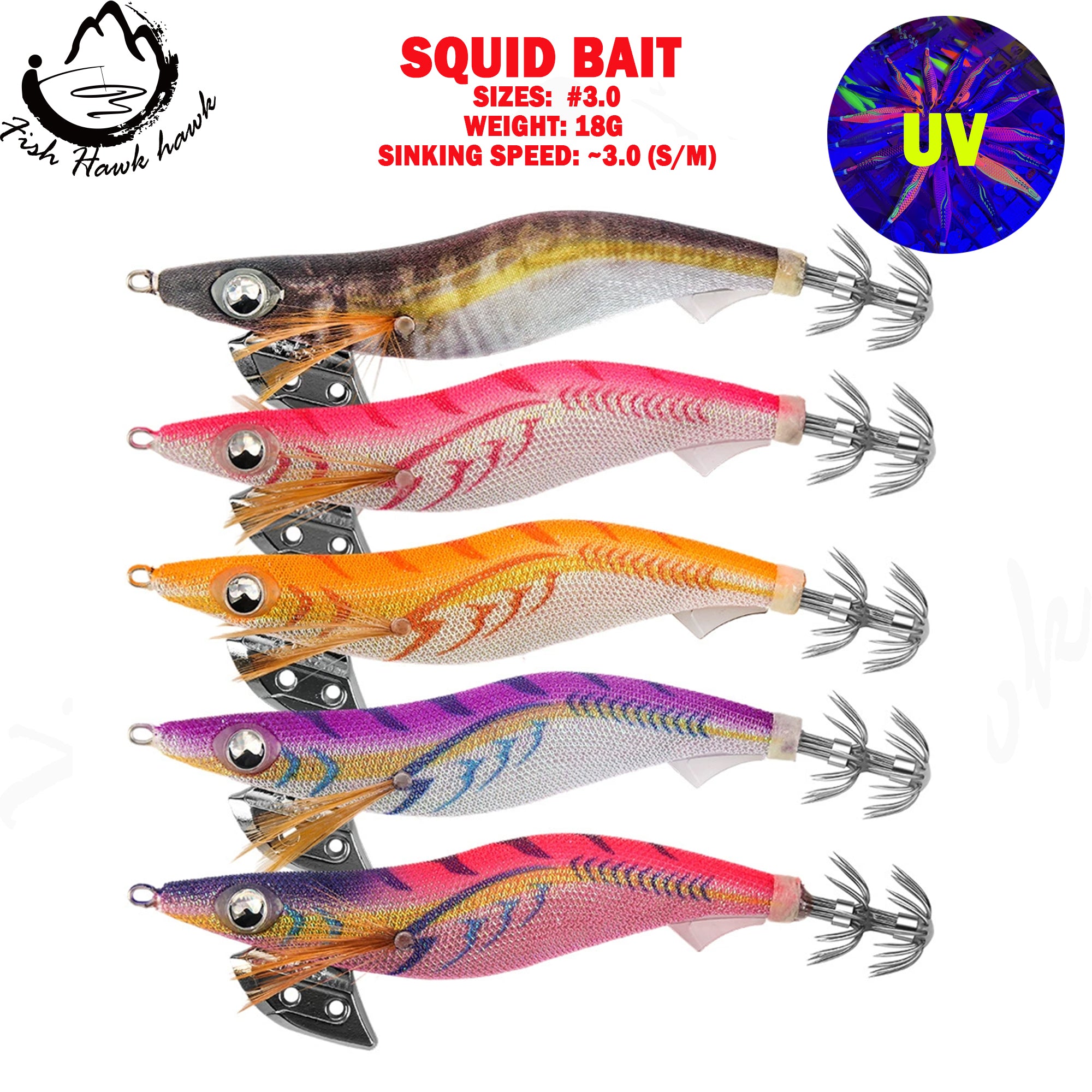 New Squid Hook #3.5s/20g Rapid inkiSng Artificial Luminous Squid Jiggi ...